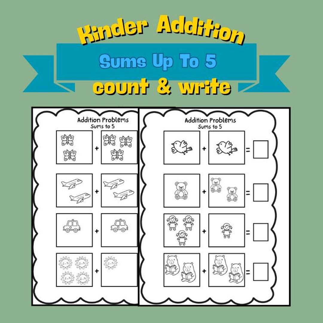Addition to 5 Worksheets Printable | Picture Addition Math for ...