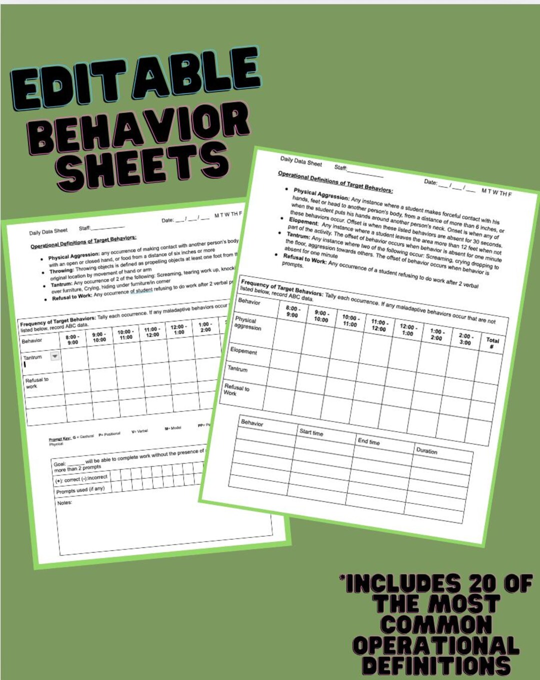 Editable Behavior Data Sheets for Teachers | IEP Behavior Tracking ...