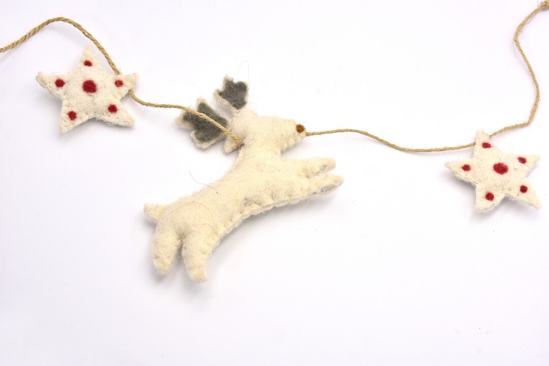 Wool Felt Christmas Reindeer Ornament Garland, Christmas Tree ...