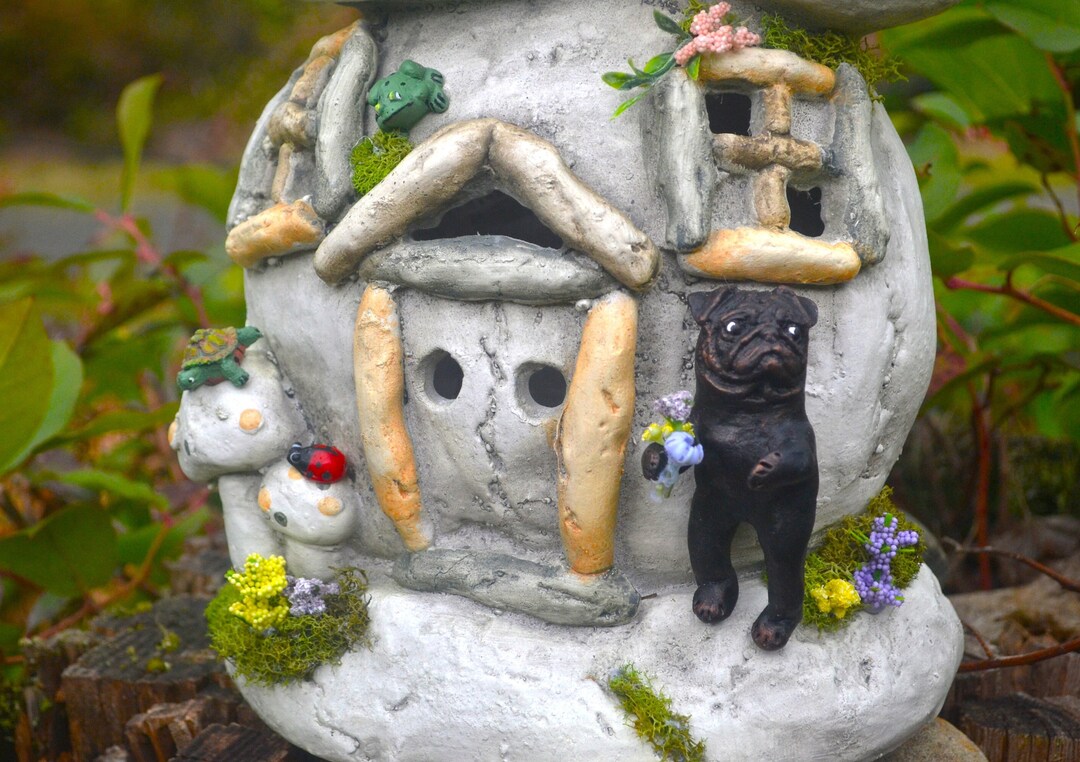 Solar Powered Pug Mushroom House, Whimsical Garden Decor - Etsy