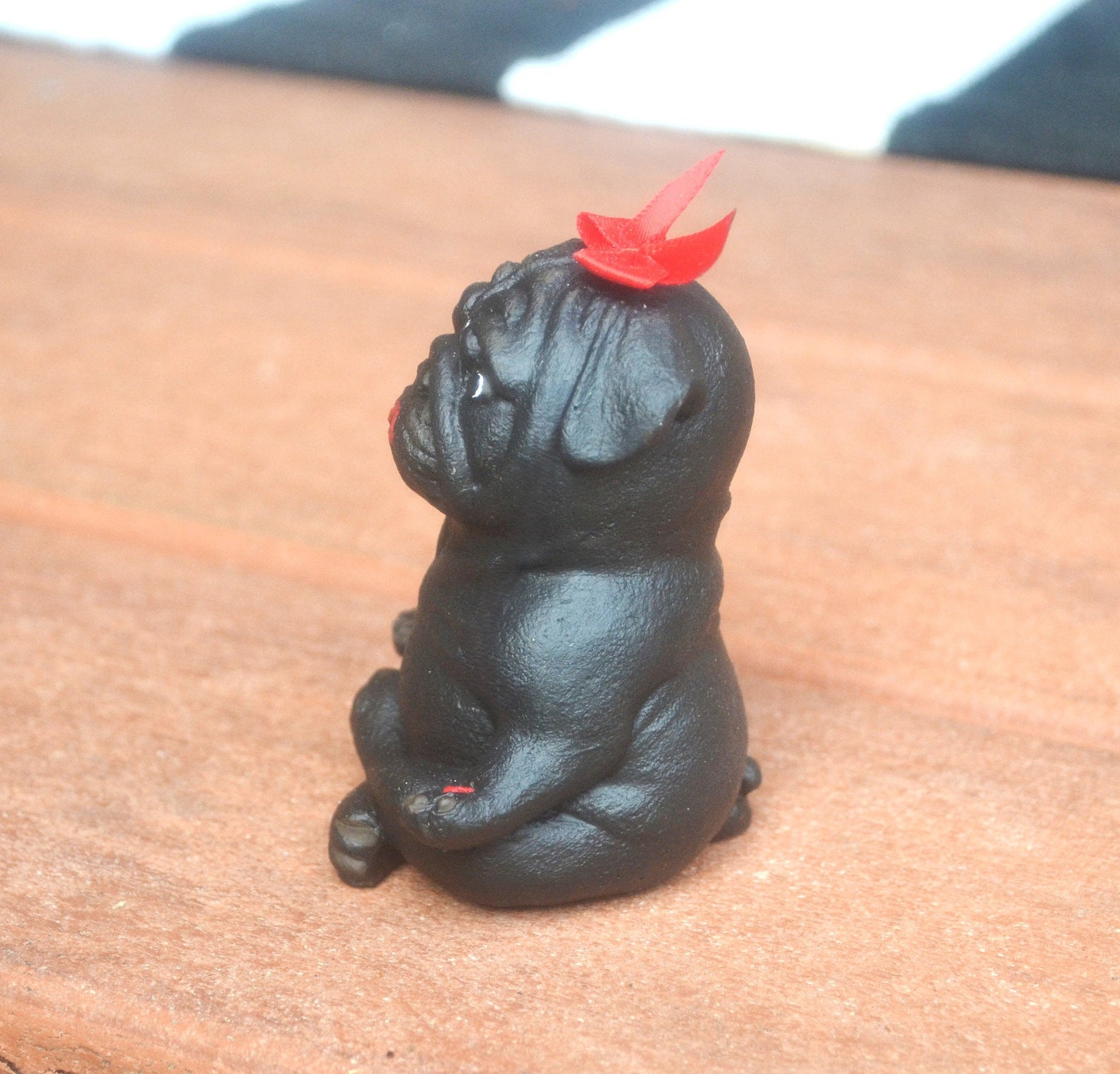 Meditating Black Pug Statue With Red Lipstick and Bow. Yoga Teacher ...
