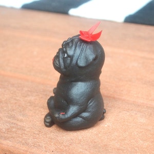 Meditating Black Pug Statue With Red Lipstick and Bow. Yoga Teacher ...