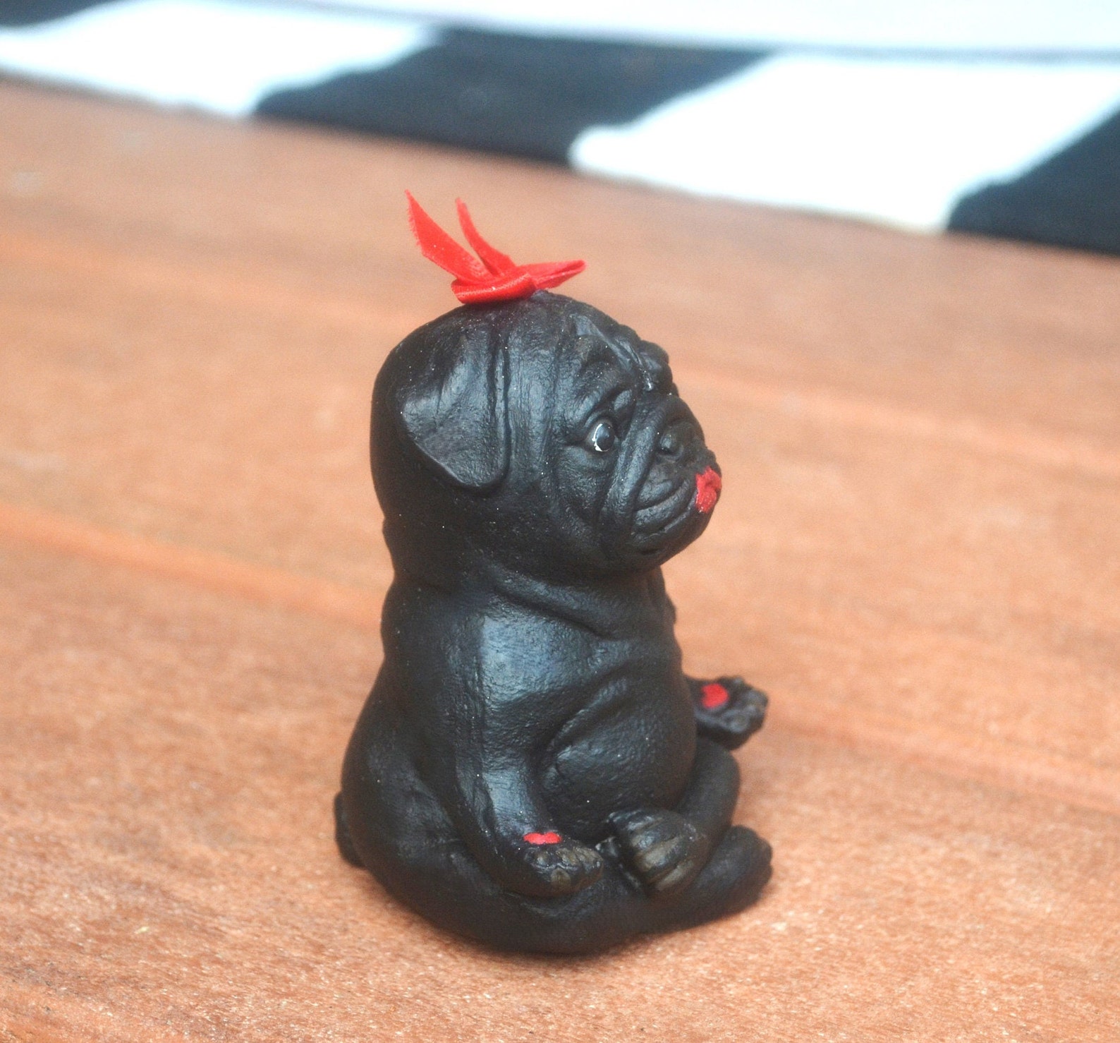 Meditating Black Pug Statue With Red Lipstick and Bow. Yoga Teacher ...