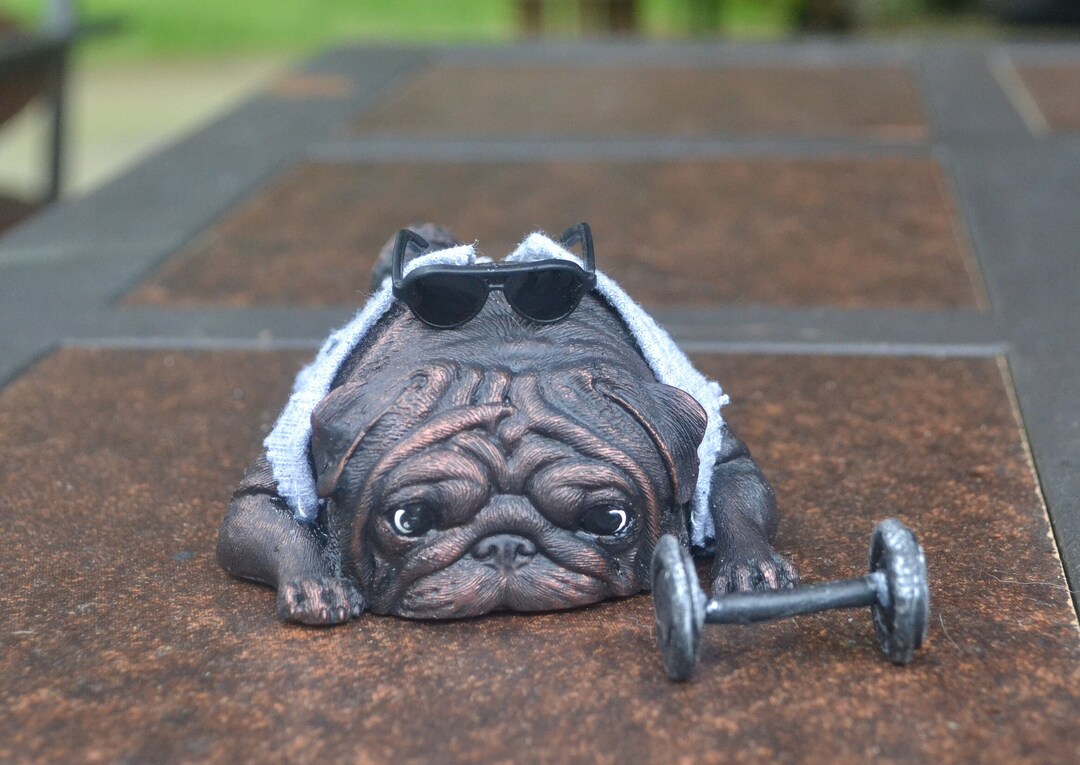 Pug Dog Weightlifter Figurine, Muscle Man T-shirt on Bronze Pug, Father ...
