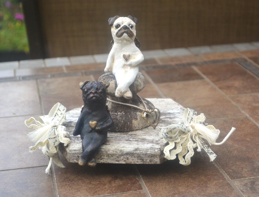 Black and Fawn Angel Pug Figurines, Pet Loss Urn Topper, Gift for Pug ...