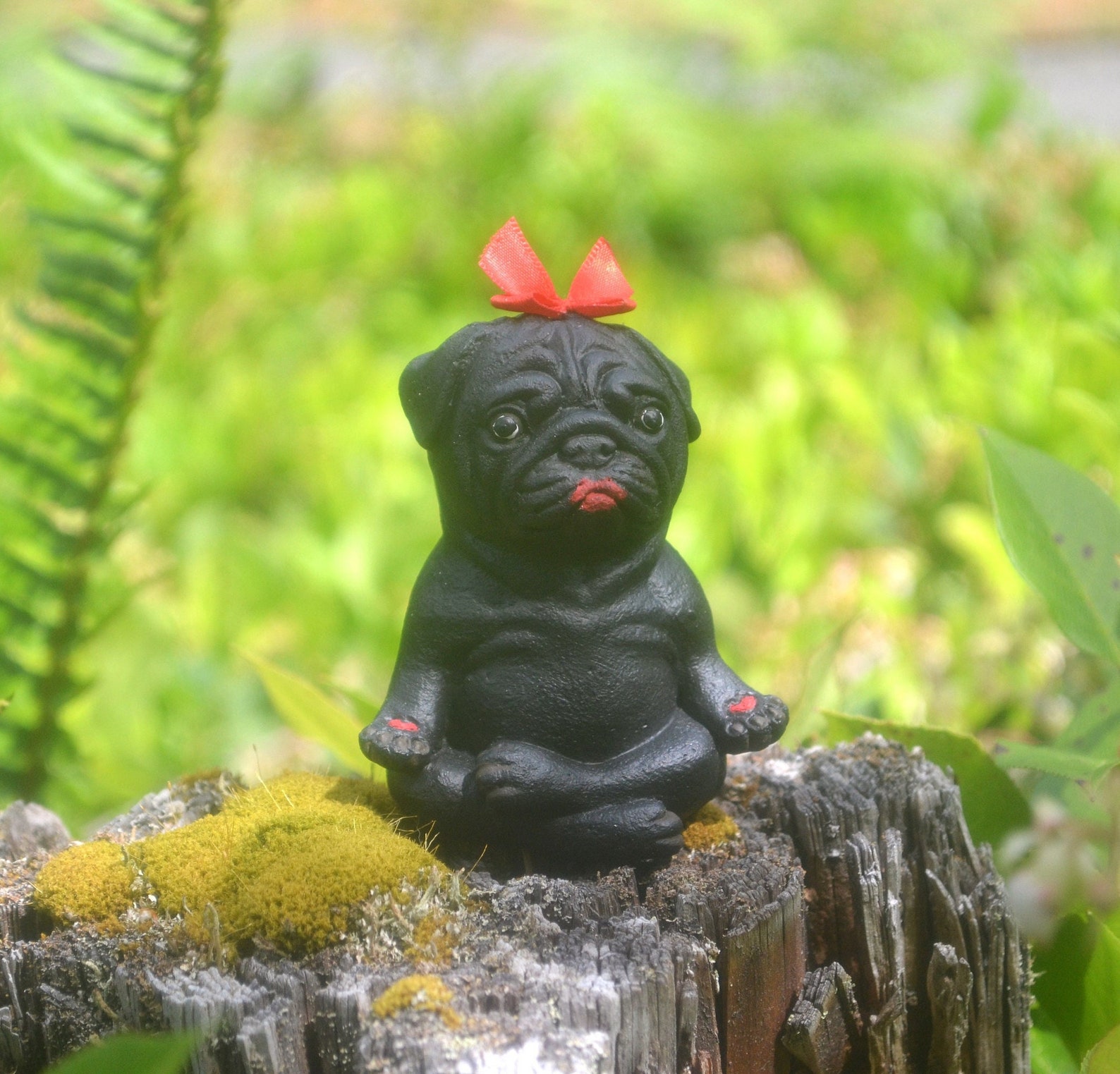 Meditating Black Pug Statue With Red Lipstick and Bow. Yoga Teacher ...