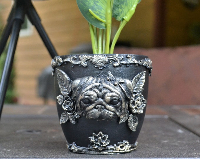 Pug Planter, Faux Pug Pot, Indoor Pug Planter, Housewarming Gift for ...