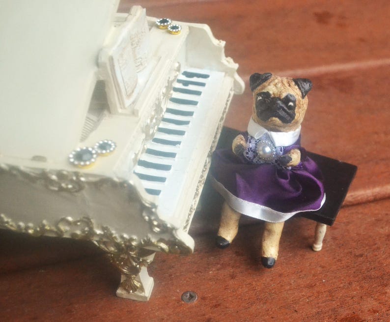 Fawn Pug Figurine Playing the Piano, Pug Mom Gift, Piano Teacher Gift ...