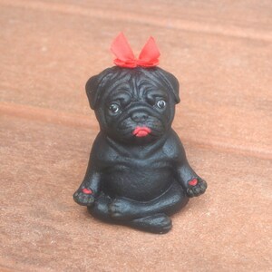 Meditating Black Pug Statue With Red Lipstick and Bow. Yoga Teacher ...