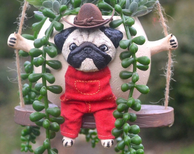 Fawn Pug Succulent Planter, Indoor Hanging Pug Pot for Real or Faux ...