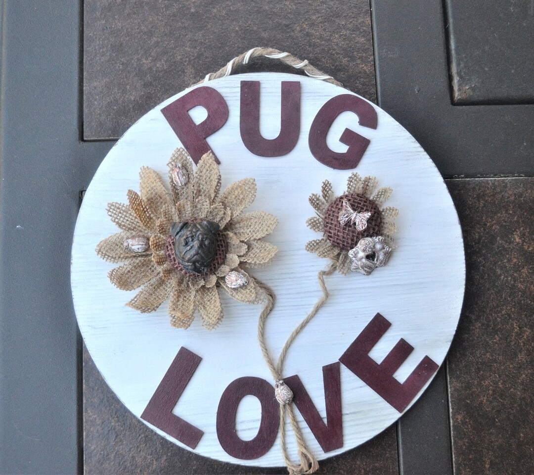 Pug Picture, Fall Door Hanging, Black Pug Art, Pug Mom Gift, Pug Dog ...