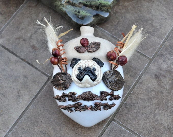 Pug Fall Decor, Fawn Pug Table Decor, White Acorn Decoration, Pug Mom ...