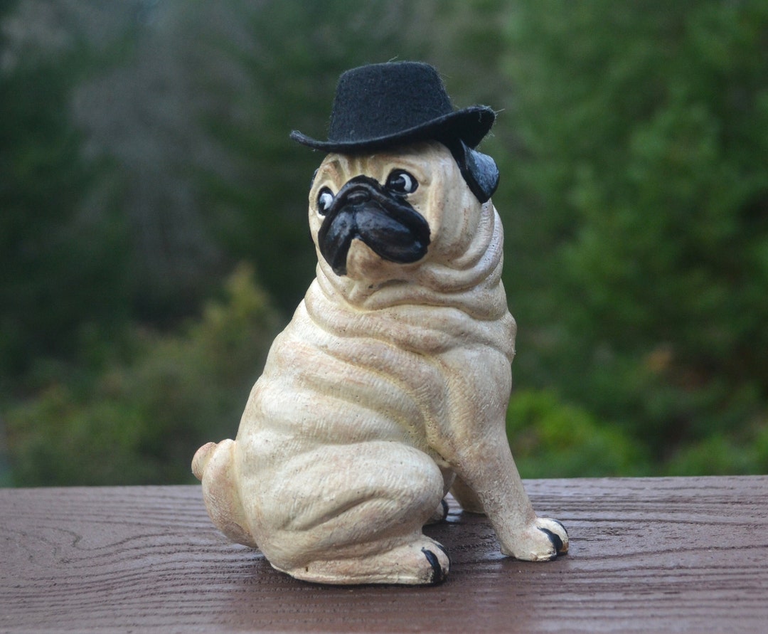 Large Fawn Pug Statue With Black Hat, Birthday Gift for Mom, Aunt or ...