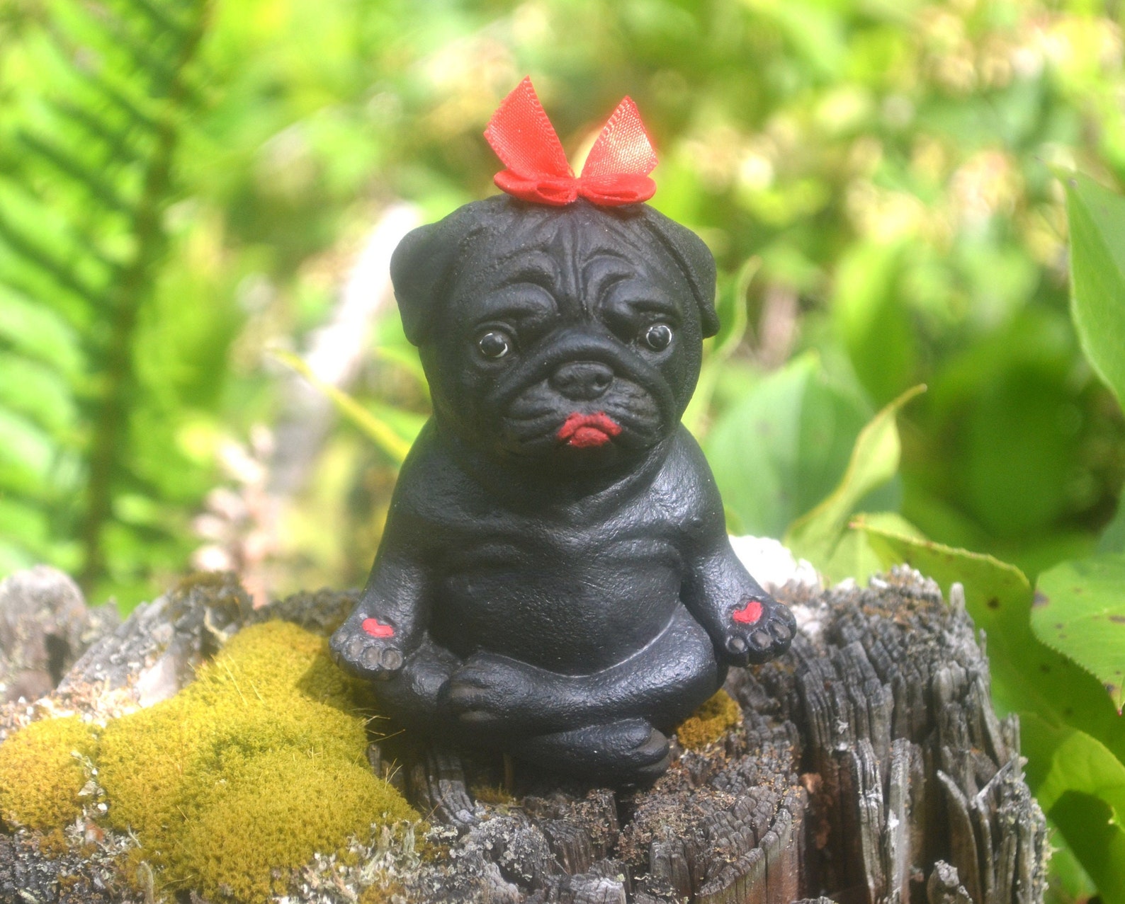Meditating Black Pug Statue With Red Lipstick and Bow. Yoga Teacher ...