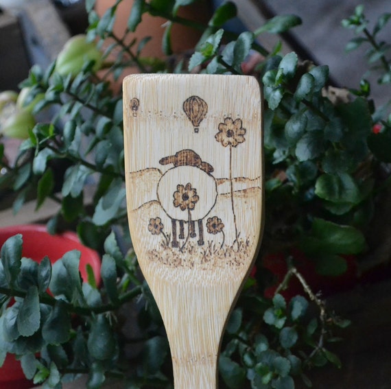 Wooden spoons. Wood burned kitchen sheep spoon. Hot air | Etsy