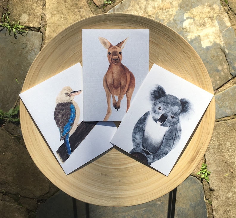 Set of Three Australian Native Animal Greeting Cards, Watercolor Animal ...