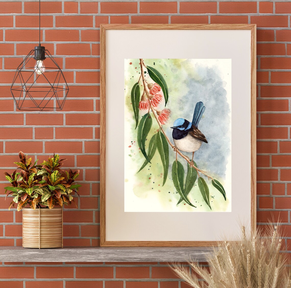 Watercolour Blue Fairy Wren Art Print, Gum Tree and Blue Wren Painting ...