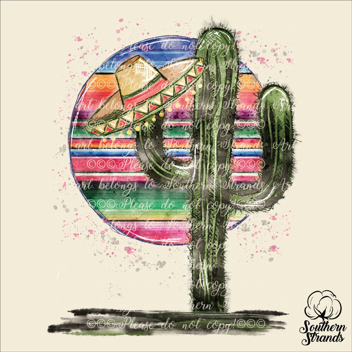 Western Watercolor Serape Cactus - PNG Digital Download - Watercolor ...