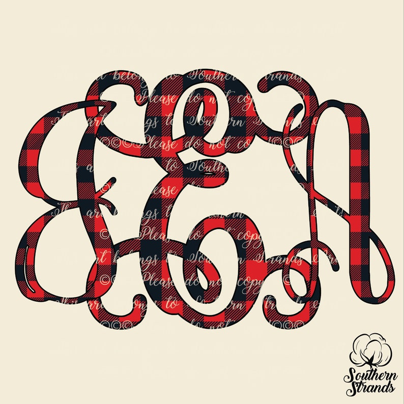Vine Monogram - Red and Back Buffalo Check Alpha | PNG Digital Download ...