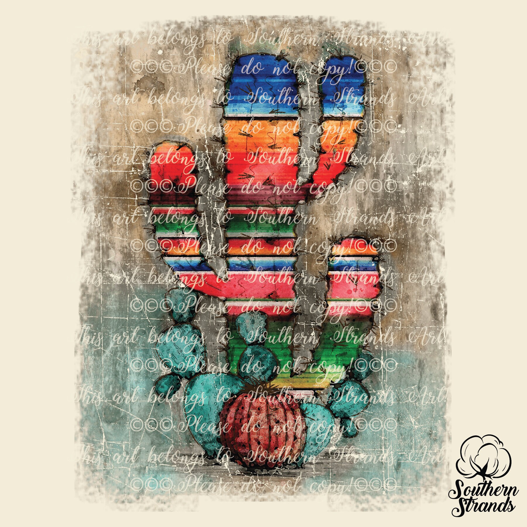 Serape Cactus PNG Digital Download Design | Watercolor Design With ...