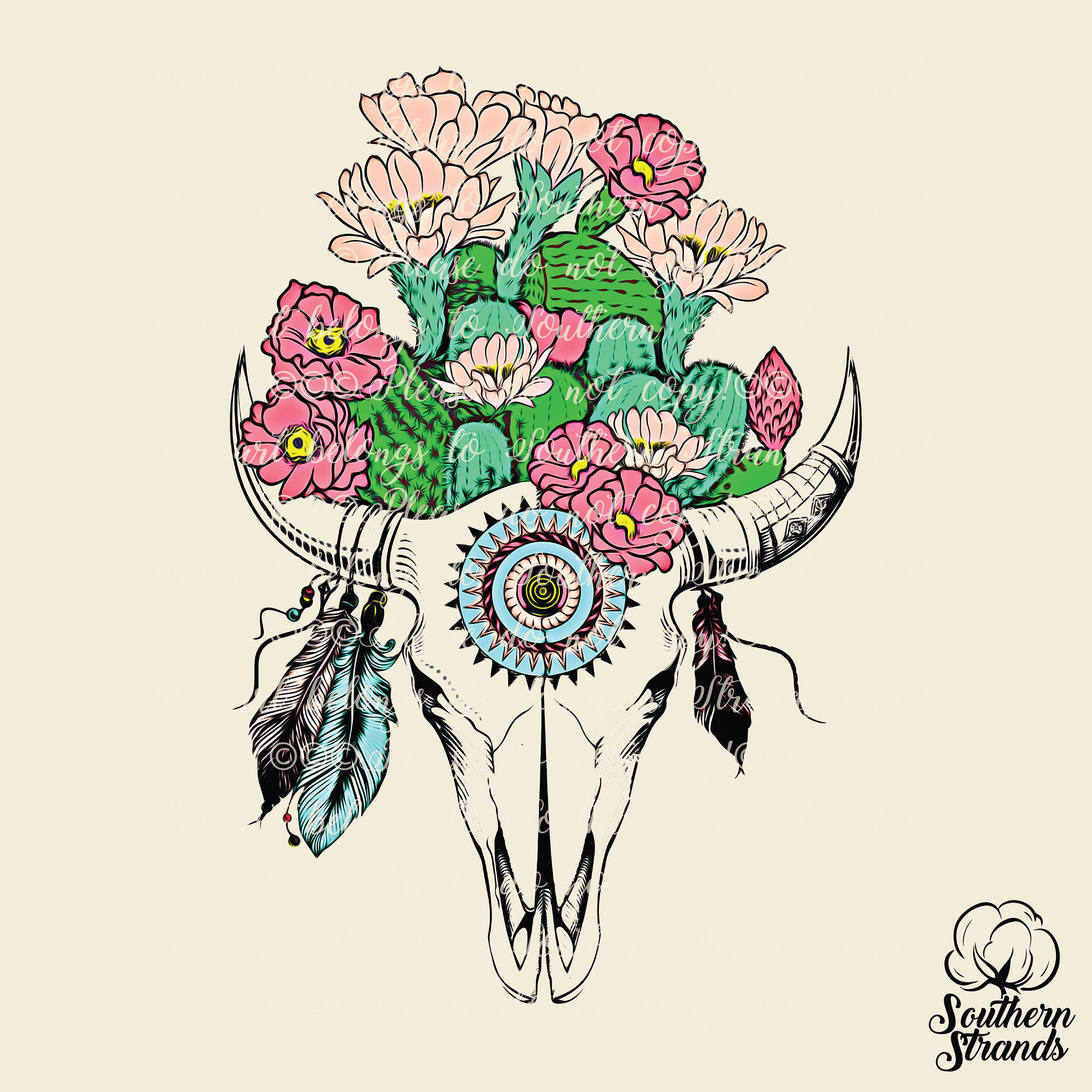 Painted PNG "cactus Skull" Digital Download Design + FREE Unbranded ...