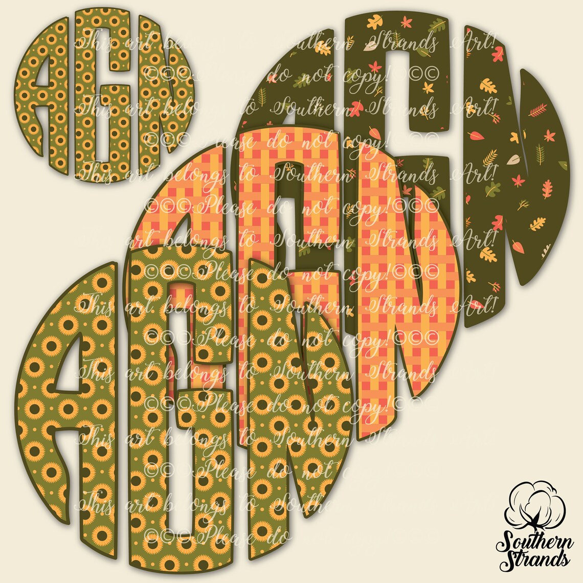 Fall Alpha Collection Circle Monogram Three Patterns - Etsy