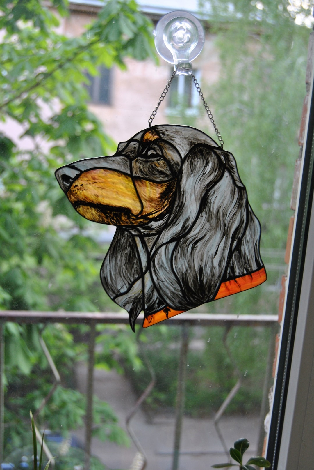 Custom Stained Glass Dog Portrait: Personalized Pet Memorial Suncatcher ...