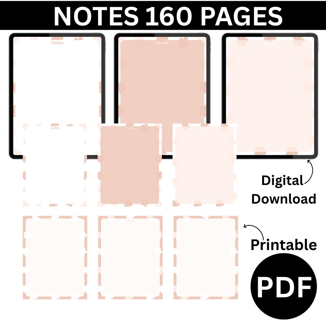 Printable Notes 160 Pages PDF | Printable & Digital Download | Note ...