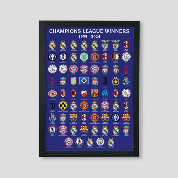 Champions League Winners Football Poster Football Soccer Print All Champions League Winners From 1955 to 2024 A4 A3 A2 Sizes Etsy