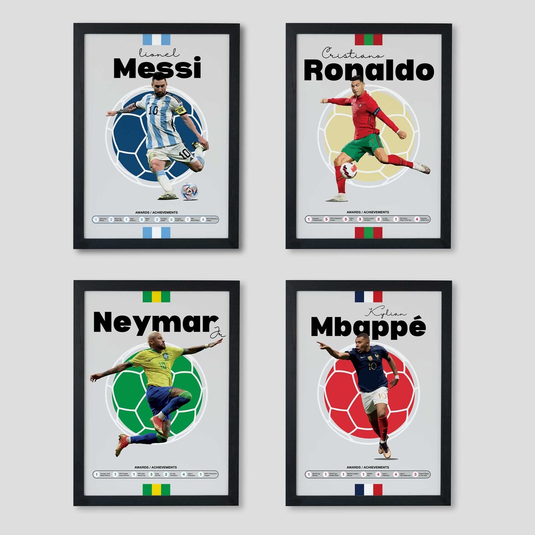 Legendary Football Player Poster BUNDLE X 4 | Messi, Ronaldo, Neymar ...