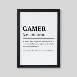 Gamer Definition Poster | Funny Print for Gamers Wall Art | Decor for ...