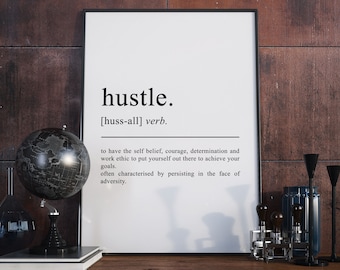 Hustle Poster Definition Wall Art Quote Print Motivational - Etsy