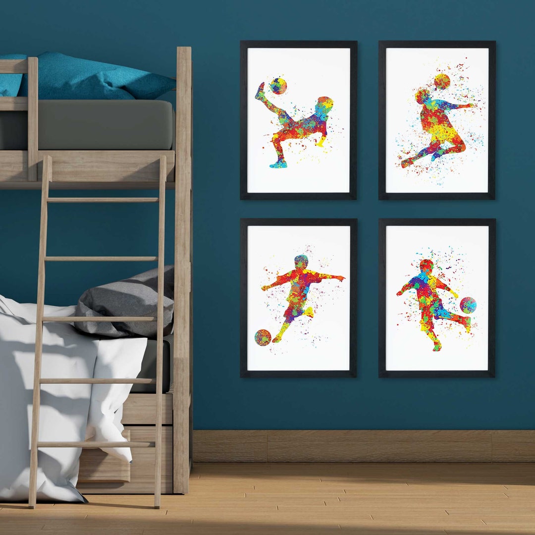 Colourful Football Posters for Boys Bedroom / Set of 4 / Football Wall ...