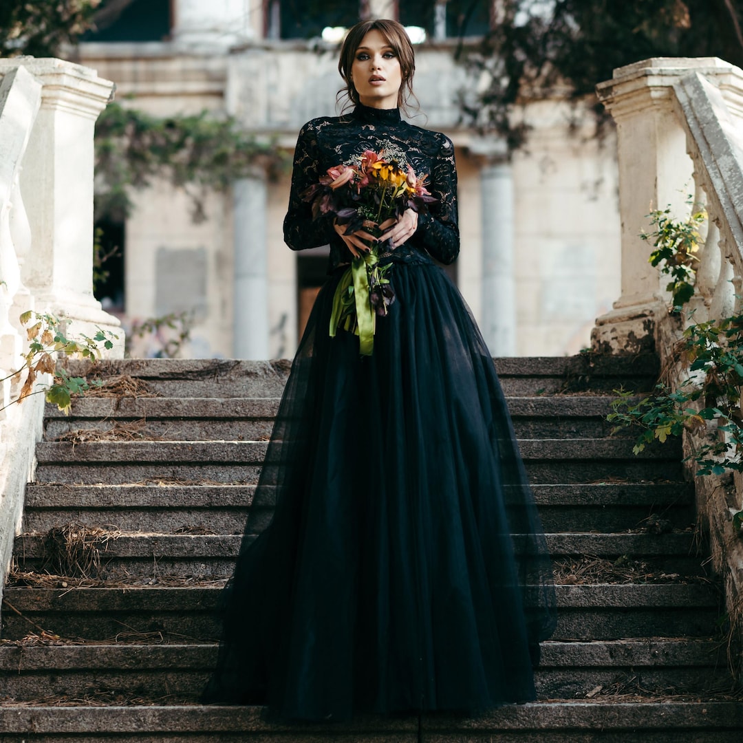 Black Tulle Bridal Skirt | Long Black Wedding Skirt | Bridal Separates ...