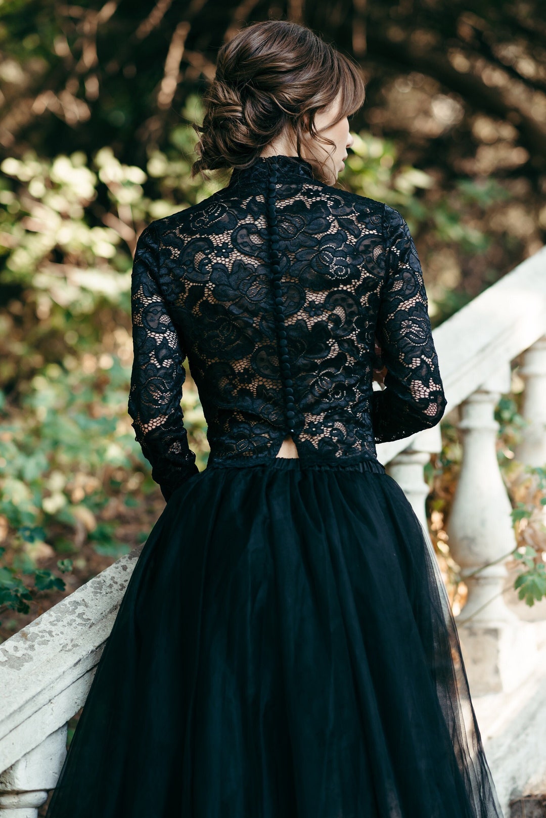Black Lace Bridal Top · High Neck Wedding Dress Topper · Gothic ...