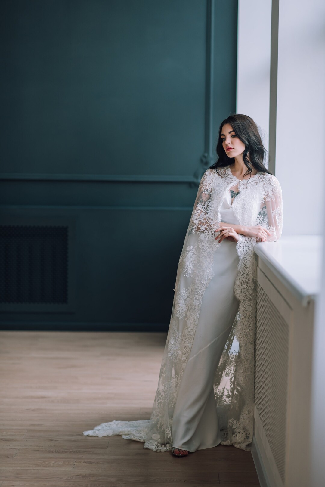 Wedding Cloak, Hooded Cloak, Wedding Cape, Lace Cape, Ivory Veil, Lace ...