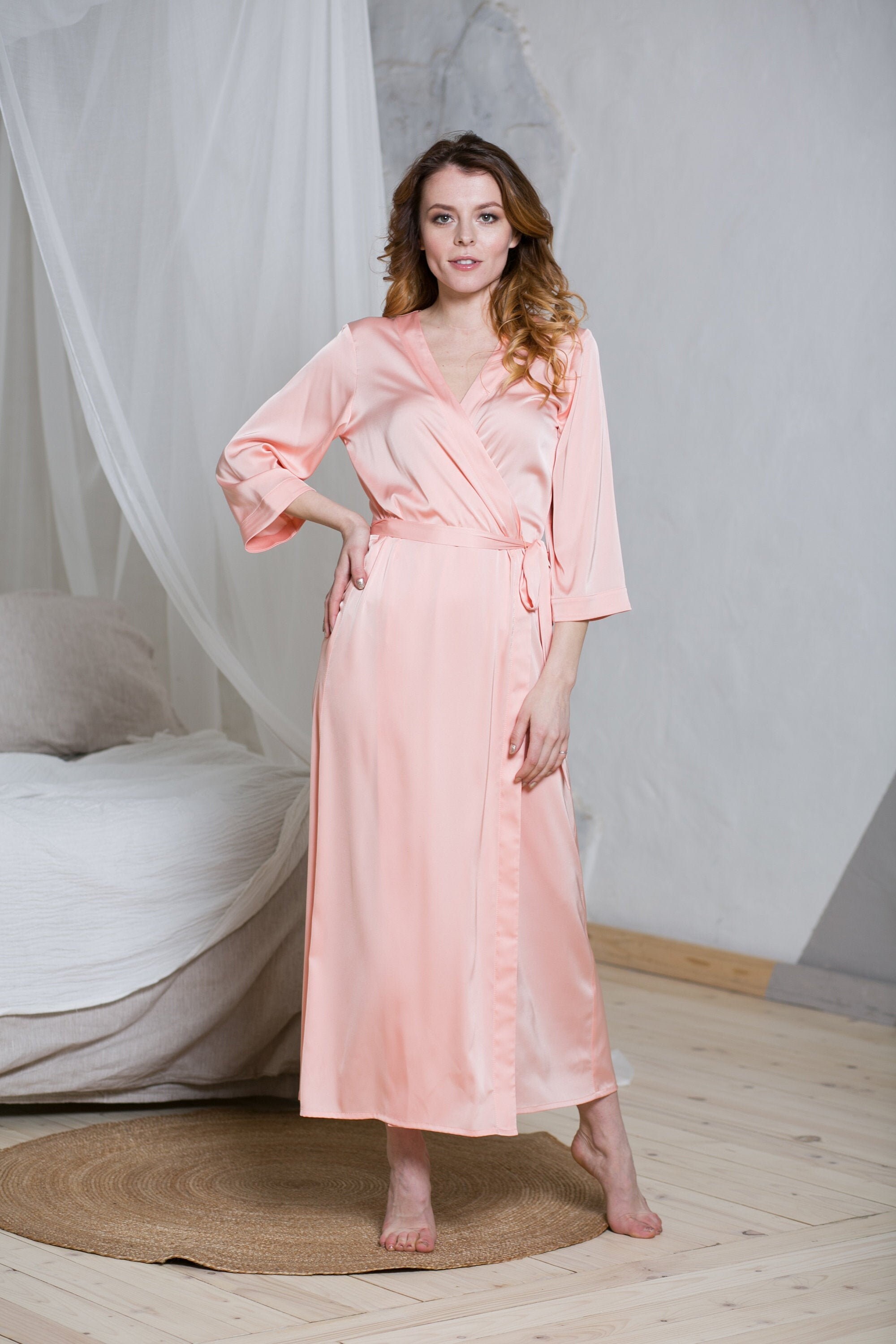 Long Wedding Robe Satin Robe Dressing Gown Long Robe Long | Etsy