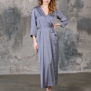 Grey Satin Bridesmaid Robe | Long Kimono Dressing Gown | Handmade UK ...