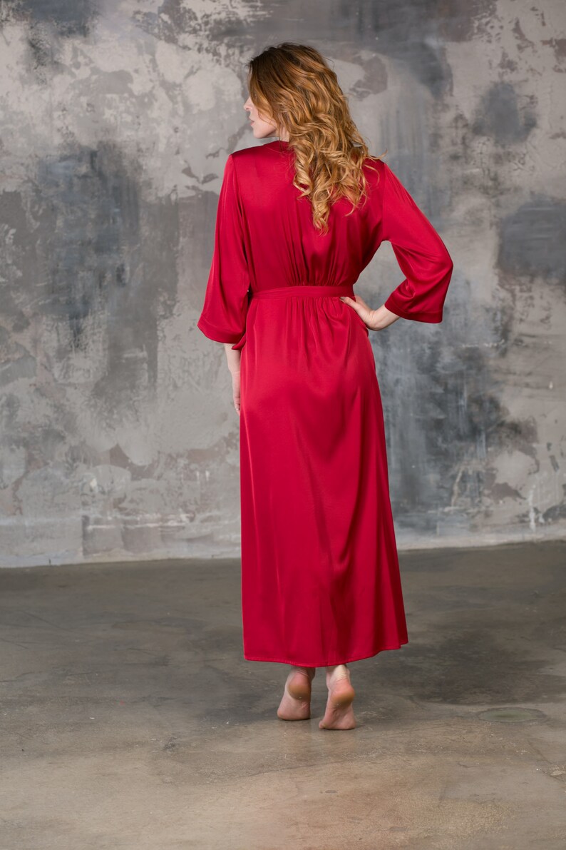 Red Robe Red Kimono Robes For Bridesmaids Long Robe Bridal | Etsy