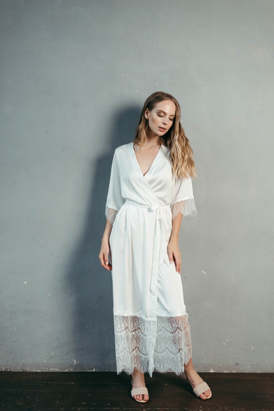 Lace Bridal Robe - Long Lace Robe - Lace Wedding Robe - White Bridal ...