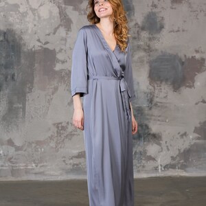 Grey Satin Bridesmaid Robe | Long Kimono Dressing Gown | Handmade UK ...