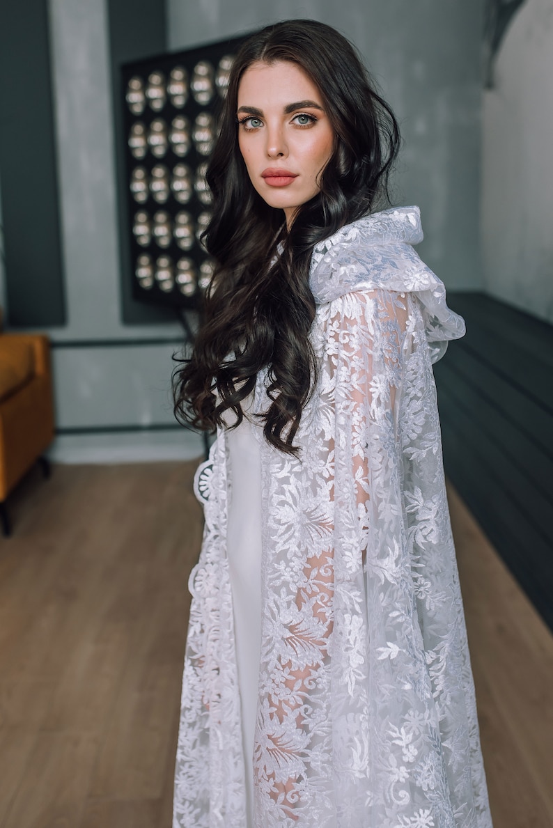 White Lace Cape | Hooded Bridal Cloak | Winter Wedding Alternative Veil ...
