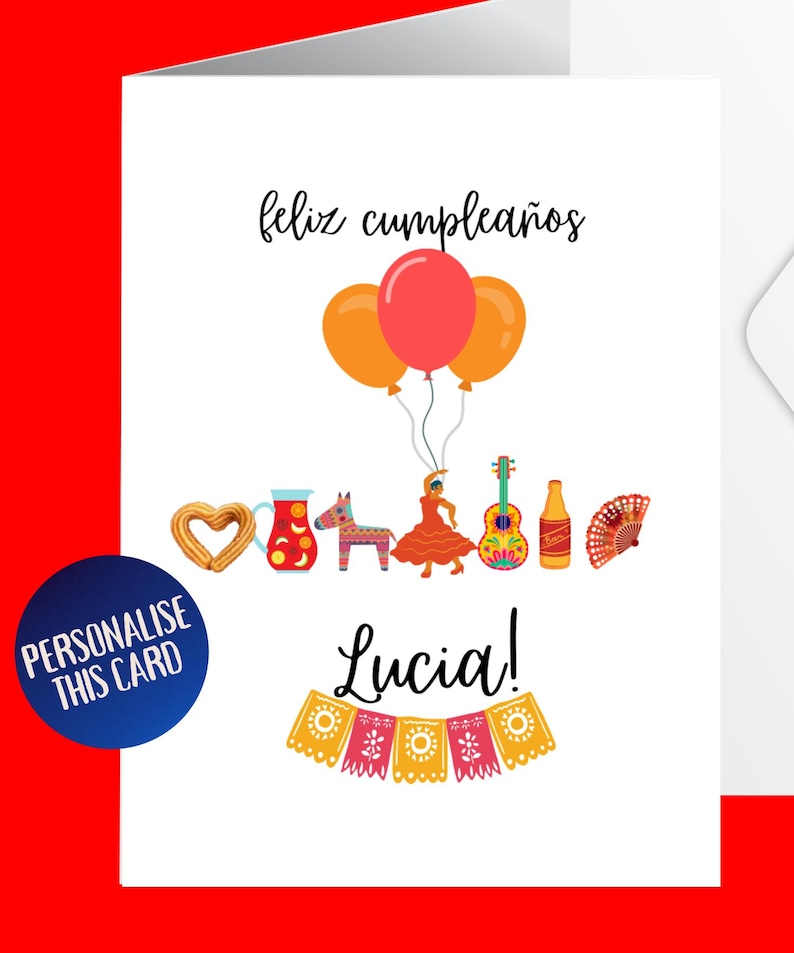 Spanish Happy Birthday Card, Feliz Cumpleaños, Spain Card, Personalized ...