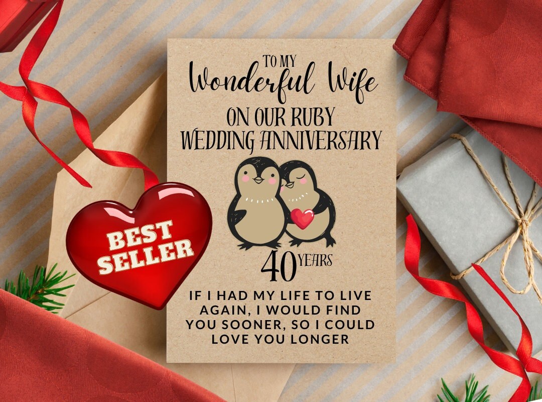 Ruby Wedding Card for Wonderful Wife - 40th Wedding Anniversary Card ...