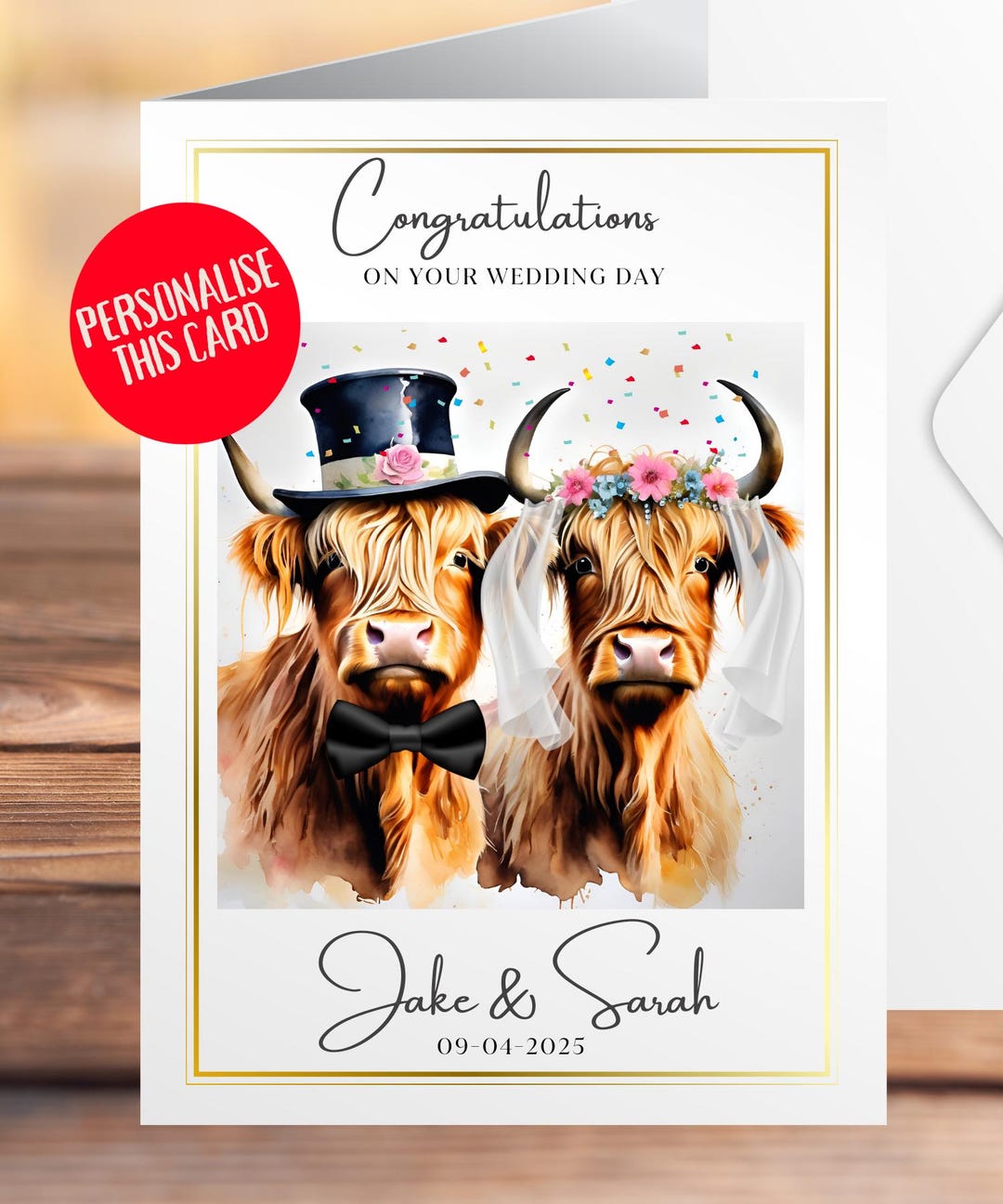 Personalized Cow Wedding Card Highland Bride & Groom - Etsy UK