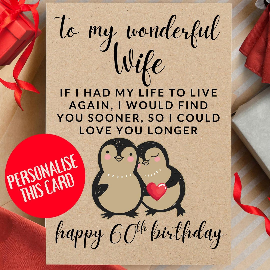 Wife 60th Birthday Card - 60th Birthday Card for Wife - Sixtieth ...