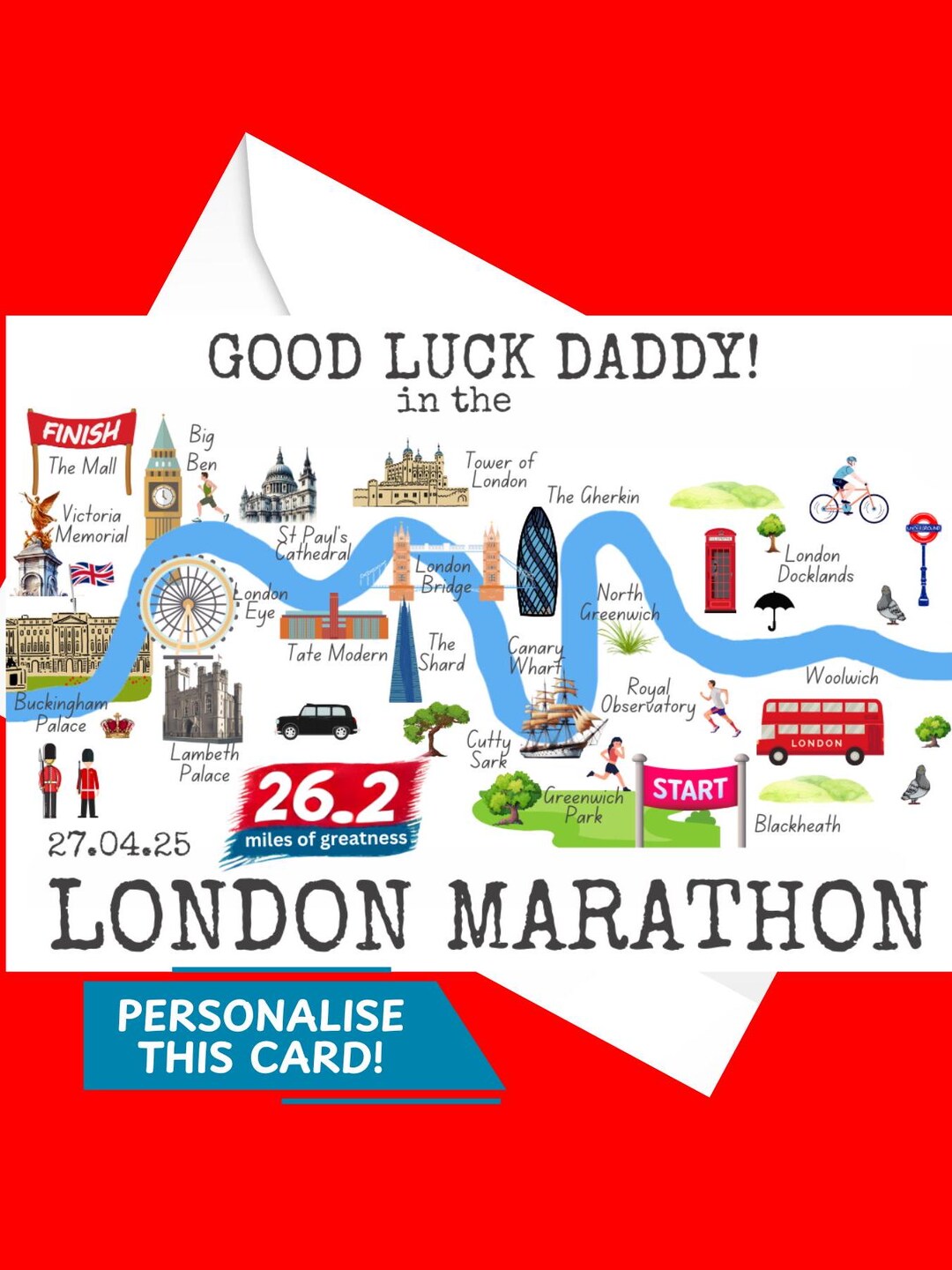 London 2025 Marathon Good Luck Card to Send Someone Running the London ...
