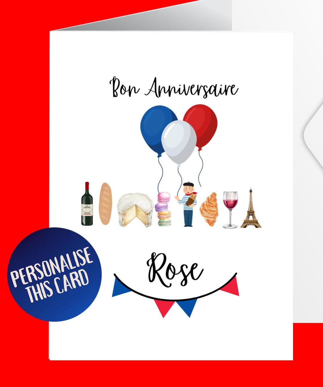 French Happy Birthday Card, Bon Anniversaire, French Card, Personalized ...