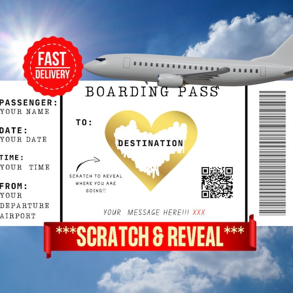 Printable Boarding Pass Template Surprise Fake Airline Ticket Trip Gift ...