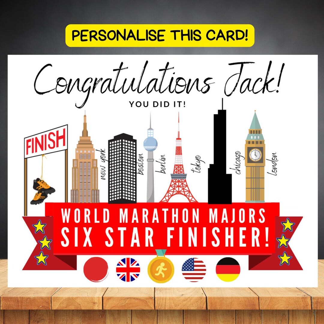 World Marathon Majors 6 Finisher Card - Six Star Marathon Runner Gift ...